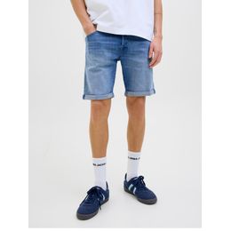 Jack & Jones Shorts JACK & JONES "JJIRICK JJFOX SHORTS CB 310 SN", Herren, Gr. S, N-Gr, blau (blau denim pack:am 318), Web, Obermaterial: 70% Baumwolle, 28% Polyester, 2% Elasthan, unifarben, regular fit kniefrei, Hosen Shorts, im Four-Pocket Style