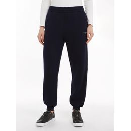 Sweathose Tommy Hilfiger "REG MINI CORP SWEATPANTS", Damen, Gr. L (40), N-Gr, blau (desert sky), Jersey, Obermaterial: 100% Baumwolle, unifarben, regular fit normal, Hosen Sweathose, mit Logoschriftzug
