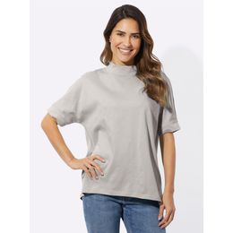 Stehkragenshirt Classic Basics "Kurzarm-Shirt", Damen, Gr. 50, grau (hellgrau), 100% Baumwolle, unifarben, Shirts Stehkragenshirt