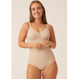 Body Naturana "Solutions", Damen, Gr. 105, Cup C, beige (light beige), Obermaterial: 81% Polyamid, 19% Elasthan. Spitze: 64% Polyamid, 36% Elasthan, unifarben, bequem, V-Ausschnitt, Bodys Body, V-Ausschnitt, mit Spitze, breite Tr&auml;ger, bequem, elastisch