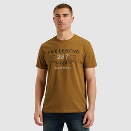 PME-Legend T-Shirt PME LEGEND "Short sleeve r-neck open end jersey", Herren, Gr. XXL, braun (golden braun), Jersey, Obermaterial: 100% Baumwolle, bedruckt, unifarben, regular fit h&uuml;ftbedeckend, Rundhals, Shirts T-Shirt, mit Logo-Print