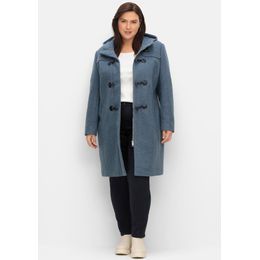 Dufflecoat sheego, Damen, Gr. 46, blau (taubenblau), 90% Polyester, 10% Wolle, M&auml;ntel Dufflecoat