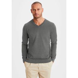 H.I.S. Strickpullover H.I.S, Herren, Gr. XXL (60/62), grau (dunkelgrau, meliert), Feinstrick, Obermaterial: 60% Baumwolle, 40% Polyester, meliert, Basic, regular fit normal, V-Ausschnitt, Strickb&uuml;ndchen, Pullover Strickpullover, mit V-Ausschnitt, Pullover aus Feinstrick, Baumwollmischung, Topseller
