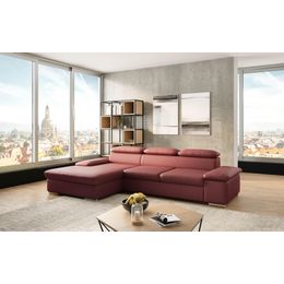 Sit & More Ecksofa SIT & MORE "Valantine L-Form, B: 286 cm", rot (merlot), B:286cm H:73cm T:174cm, Sofas, Ecksofa, mit Arm- & Kopfteilverstellung, optional mit Bettfunktion