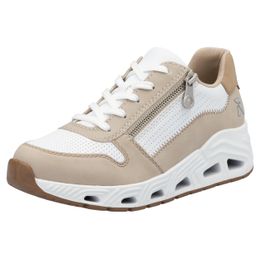 Keilsneaker RIEKER SPORT, Damen, Gr. 42, beige (wei&szlig;, hellbeige), Lederimitat, Schuhe Keilsneaker, Schn&uuml;rschuh, Halbschuh, Freizeitsneaker mit Rei&szlig;verschluss, Topseller