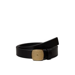 Lederg&uuml;rtel Calvin Klein Jeans "CASUAL PLAQUE BUCKLE 20MM", Damen, Gr. 11,5, schwarz (schwarz, tumbled gold), Rindsleder, unifarben, G&uuml;rtel Lederg&uuml;rtel, mit gro&szlig;er Schnalle