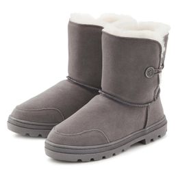 Winterstiefel Lascana, Damen, Gr. 37, grau, Obermaterial: 100% Rindsleder. Decksohle: 100% Lammfell. Futter: 100% Lammfell. Laufsohle: 100% Synthetik, unifarben, Schuhe Winterstiefel, aus kuscheligem Lammfell, robuste Sohle, Winterstiefelette, Snowboots