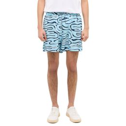 Shorts Mustang "Style Oceanside", Herren, Gr. XL, N-Gr, blau (waterprint aop), Web, Obermaterial: 100% Polyester, bedruckt, regular fit extrakurz, Hosen Shorts, Sommerhose bedruckt mit Allover-Print