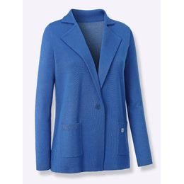 Jacquardstrickjacke CREATION L PREMIUM, Damen, Gr. 40, blau (royalblau), 100% Schurwolle, unifarben, Strickjacken Jacquardstrickjacke