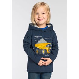 Langarmshirt Kidsworld "LKW KIPPER", Jungen, Gr. 92/98, blau, Single Jersey, Obermaterial: 100% Baumwolle. Kapuzenfutter: 95% Baumwolle, 5% Viskose, bedruckt, Basic, Rundhals, Shirts Langarmshirt, Langarm, Basic-Passform, mit modischem Druck, Rundhalsausschnitt