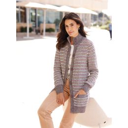 Strickjacke Inspirationen, Damen, Gr. 42, braun (dunkeltaupe, ecru, meliert), 62% Polyacryl, 38% Baumwolle, gemustert, gestreift, mehrfarbig, Strickjacken Strickjacke