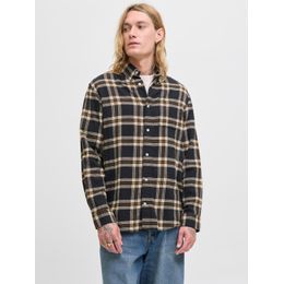 Jack & Jones Langarmhemd JACK & JONES "JJECLASSIC FLANNEL CHECK SHIRT LS SN", Herren, Gr. XS, N-Gr, schwarz, Web, Obermaterial: 100% Baumwolle, kariert, regular fit, Umschlagbund, Hemden Langarmhemd