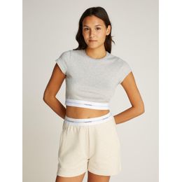 T-Shirt "RIB CROP TEE", Damen, Gr. M (38), grau, Rippware, Obermaterial: 96% Baumwolle, 4% Elasthan, Calvin Klein Underwear, meliert, schmal extrakurz, Rundhals, abgesteppt, Shirts T-Shirt, mit extra kurzem Schnitt