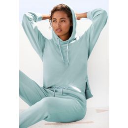 Hoodie Buffalo, Damen, Gr. 44/46, gr&uuml;n (mint), Sweatware, Obermaterial: 60% Baumwolle, 40% Polyester, bedruckt, unifarben, loose fit h&uuml;ftbedeckend, Rippb&uuml;ndchen, Sweatshirts Hoodie, Kapuzensweatshirt mit gro&szlig;em R&uuml;ckenprint- mit Glanz-Effekt, Loungewear
