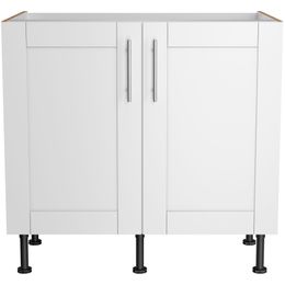 Sp&uuml;lenschrank KOCHSTATION "KS-Ahus", grau (hellgrau matt, hellgrau), B:90cm H:87cm T:58,4cm, Schr&auml;nke, Sp&uuml;lenschrank, Breite 90 cm
