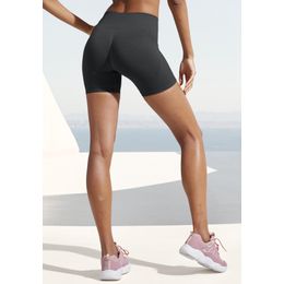 Funktionsshorts Lascana "Po Push Up", Damen, Gr. L (44/46), N-Gr, schwarz, Rippware, Obermaterial: 91% Polyamid, 8% Elasthan, 1% Polyester, unifarben, figurbetont ca. Mitte Oberschenkel, Hosen Funktionsshorts, mit Rippstruktur und Shapingeffekt, Sportshorts