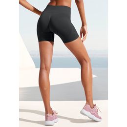 Funktionsshorts Lascana "Po Push Up", Damen, Gr. XS (32/34), N-Gr, schwarz, Rippware, Obermaterial: 91% Polyamid, 8% Elasthan, 1% Polyester, unifarben, figurbetont ca. Mitte Oberschenkel, Hosen Funktionsshorts, mit Rippstruktur und Shapingeffekt, Sportshorts