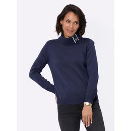 Rollkragenpullover Casual Looks "Pullover", Damen, Gr. 40, blau (marine), 100% Polyester, unifarben, Pullover Rollkragenpullover