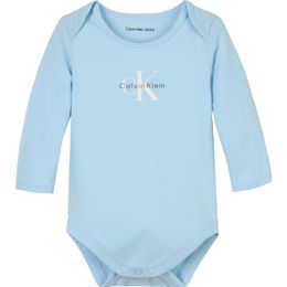Langarmbody Calvin Klein Jeans "MONOGRAM LS BODY", Jungen, Gr. 92, N-Gr, rain dance, Jersey, Obermaterial: 93% Baumwolle, 7% Elasthan, unifarben, regular fit, Rundhals, eingesetzt abgesteppte Kante, Bodys Langarmbody, f&uuml;r Babys bis 2 Jahre