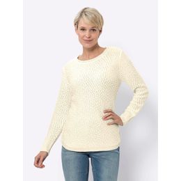 Rundhalspullover Classic Basics "Langarm-Pullover", Damen, Gr. 56, beige (ecru), 68% Polyacryl, 32% Polyester, unifarben, Pullover Rundhalspullover