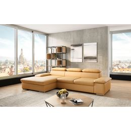 Sit & More Ecksofa SIT & MORE "Valantine L-Form, B: 286 cm", gelb (curry), B:286cm H:73cm T:174cm, NaturLEDER;Spannstoff, Sofas, Ecksofa, mit Arm- & Kopfteilverstellung, optional mit Bettfunktion