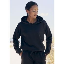 Hoodie Lascana, Damen, Gr. 40/42, schwarz, Sweatware, Obermaterial: 100% Baumwolle, Strukturmuster, unifarben, Basic, bequem h&uuml;ftbedeckend, breiter Bund, Sweatshirts Hoodie, aus organischer Baumwolle, Loungewear, Topseller