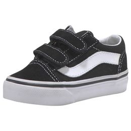 Sneaker Vans "Old Skool", M&auml;dchen, Gr. 22,5, schwarz-wei&szlig; (schwarz, wei&szlig;), Leder, unifarben mit Farbeinsatz, Schuhe Sneaker, mit Klettverschluss f&uuml;r Kleinkinder