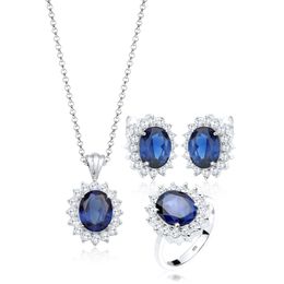 Ohrring und Ketten Set Elli "Schmuckset Zirkonia Synthetischer Saphir Blau 925 Sterling Silber" Gr. 56, blau, Schmuck_Sets, Damen, 56, Silber 925 (Sterlingsilber), Ohrring und Ketten Set