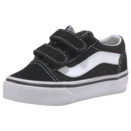 Sneaker Vans "Old Skool", M&auml;dchen, Gr. 24, schwarz-wei&szlig; (schwarz, wei&szlig;), Leder, unifarben mit Farbeinsatz, Schuhe Sneaker, mit Klettverschluss f&uuml;r Kleinkinder