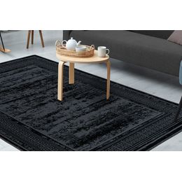 Teppich Kayoom "Kalea 325", schwarz, B:160cm H:8mm L:230cm, Polyester, Teppiche, Teppich, Flachgewebeteppich mit Relief-Design, Used-Look, moderne Farben