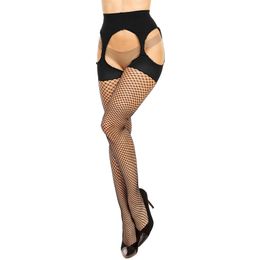 Netzstrumpfhose GLAMORY "Mesh Ouvert", Damen, Gr. 60/62, schwarz (schwarz matt), Obermaterial: 88% Polyamid, 12% Elasthan, unifarben, elastisch, Strumpfhosen Netzstrumpfhose, Plus Size, Ouvert