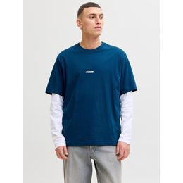 Jack & Jones T-Shirt JACK & JONES "JCOCLUB BACK TEXT PRNT TEE SS CREW SN", Herren, Gr. M, poseidon, Jersey, Obermaterial: 100% Baumwolle, bedruckt, relaxed fit normal, Rundhals, Shirts T-Shirt, mit Print