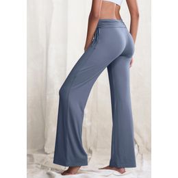 Jazzpants Lascana, Damen, Gr. 44/46, N-Gr, blau (jeans), Single Jersey, Obermaterial: 93% Polyester, 7% Elasthan, unifarben, Basic, lang, Hosen Jazzpants, mit Umschlagbund zum Raffen