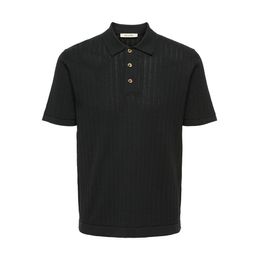 Only & Sons Polokragenpullover ONLY & SONS "ONSMOON REG 12 SS POLO KNIT NOOS", Herren, Gr. M, schwarz, Strick, Obermaterial: 80% Baumwolle, 20% Nylon, unifarben, regular fit normal, ohne Ausschnitt, Pullover Polokragenpullover