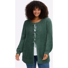 Strickjacke sheego, Damen, Gr. 56/58, moos, 100% Polyamid, unifarben, Strickjacken Strickjacke