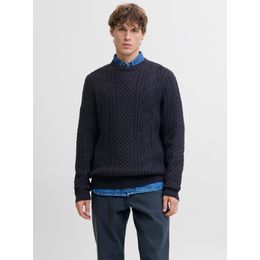 Jack & Jones Strickpullover JACK & JONES "JPRBLUSEAN KNIT CABLE CREW NECK SN", Herren, Gr. L, blau (schwarz navy), Strick, Obermaterial: 57% Polyacryl, 43% Baumwolle, unifarben, regular fit normal, Rundhals, Rippb&uuml;ndchen, Pullover Strickpullover
