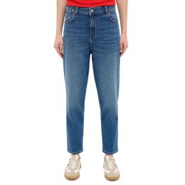 Mom-Jeans Mustang "Damen Style Charlotte Tapered", Damen, Gr. 26, L&auml;nge 32, blau (681 mittelblau), Denim/Jeans, 99% Baumwolle, 1% Elasthan, unifarben, bequem, Jeans Mom-Jeans