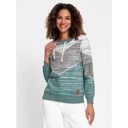 Sweatshirt Casual Looks, Damen, Gr. 48, gr&uuml;n (jade, ecru), 100% Baumwolle, gemustert, mehrfarbig, Rundhals, Sweatshirts Sweatshirt