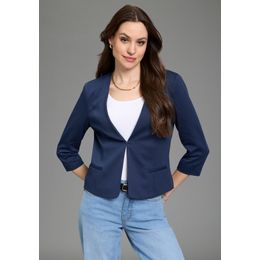 Kurzblazer Laura Scott, Damen, Gr. 40, dunkelblau, Milano Rib, Obermaterial: 76% Polyester, 20% Viskose, 4% Elasthan. Futter: 100% Polyester, unifarben, figurbetont, Blazer Kurzblazer, mit Hakenverschluss