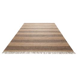Teppich GREEN LOOOP "Virgil", braun (cognac braun,cognac braun), B:160cm H:4mm L:230cm, Jute, Teppiche, Teppich, Naturfaser Teppich aus 80% Jute 20% Baumwolle, mit Fransen, Wohnzimmer