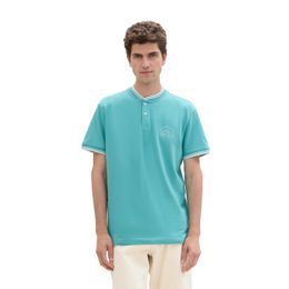 Poloshirt Tom Tailor, Herren, Gr. S, blau (meadow teal), Jersey, Obermaterial: 95% Baumwolle, 5% Elasthan, unifarben, regular fit taillenbedeckt, ohne Ausschnitt, Shirts Poloshirt, mit Print