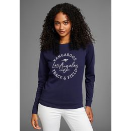 Sweatshirt Kangaroos, Damen, Gr. 52/54, blau (dunkelblau), Interlock, Obermaterial: 100% Baumwolle, figurumspielend h&uuml;ftbedeckend, Rundhals, Raglan&auml;rmel Rippb&uuml;ndchen, Sweatshirts Sweatshirt, mit Frontprint