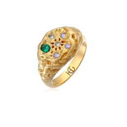 Silberring HAZE & GLORY "Ring Aquamarin Siegel - Clementine 375 Gelbgold" Gr. 52, gold, Fingerringe, Damen, 52, Gelbgold 375, Silberring