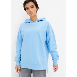 Hoodie bonprix, Damen, Gr. 48/50 (XL), blau (babyblau), Obermaterial: 100% Baumwolle, oversize, Sweatshirts Hoodie, Oversize-Passform, aus Baumwolle, mit seitlichen Schlitzen