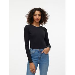 V&eacute;ro Moda Langarmshirt VERO MODA "VMCHLOE LS SHORT TOP JRS NOOS", Damen, Gr. XS, schwarz, Feinripp, Obermaterial: 95% Baumwolle, 5% Elasthan, unifarben, slim fit normal, Rundhals, Shirts Langarmshirt, Baumwollmischung