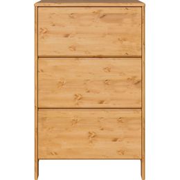 Schuhschrank OTTO HOME "Luven", braun (natur), B:82cm H:130cm T:34cm, Massivholz, Schr&auml;nke, Schuhschrank, FSC zertifiziertes Massivholz, mit 3 Klappen