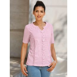 Kurzarmshirt Classic Basics "Kurzarm-Shirt", Damen, Gr. 38, rosa (ros&eacute;), 100% Baumwolle, Spitze:100% Baumwolle, Webware:100% Baumwolle, unifarben, Rundhals, Shirts Kurzarmshirt