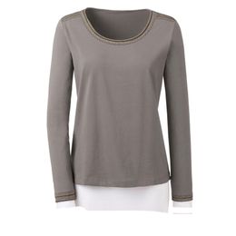Rundhalsshirt Inspirationen "Shirt", Damen, Gr. 46, grau (taupe), 50% Baumwolle, 50% Modal, bedruckt, gemustert, mehrfarbig, metallic, unifarben, Rundhals, Shirts Rundhalsshirt