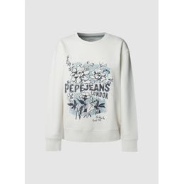 Sweatshirt Pepe Jeans "BEDA", Damen, Gr. M, wei&szlig; (oyster wei&szlig;), Sweatware, Obermaterial: 85% Baumwolle, 15% Polyester, bedruckt, Rundhals, Rippb&uuml;ndchen, Sweatshirts Sweatshirt, bedruckt, mit Rundhals