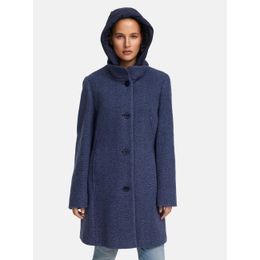 Wolljacke Manisa, Damen, Gr. 36, blau (navy), Web, Obermaterial: 70% Wolle, 20% Polyester, 10% Polyamid. Futter: 100% Polyester, unifarben, normal kniefrei, Rundhals, Jacken Wolljacke, mit Stehkragen und Kapuze, in Tweed-Optik